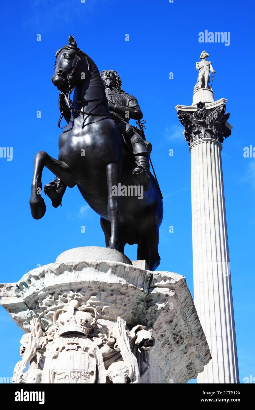 Charles I statue completed in 1663 and Nelson’s Column in Trafalgar ...