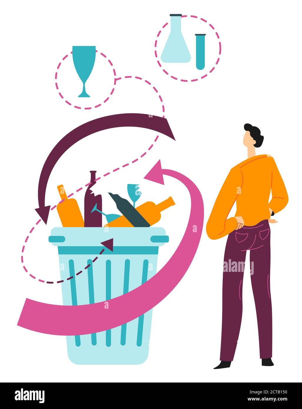 Recycling glass waste, bin with litter ecological problems Stock Vector ...