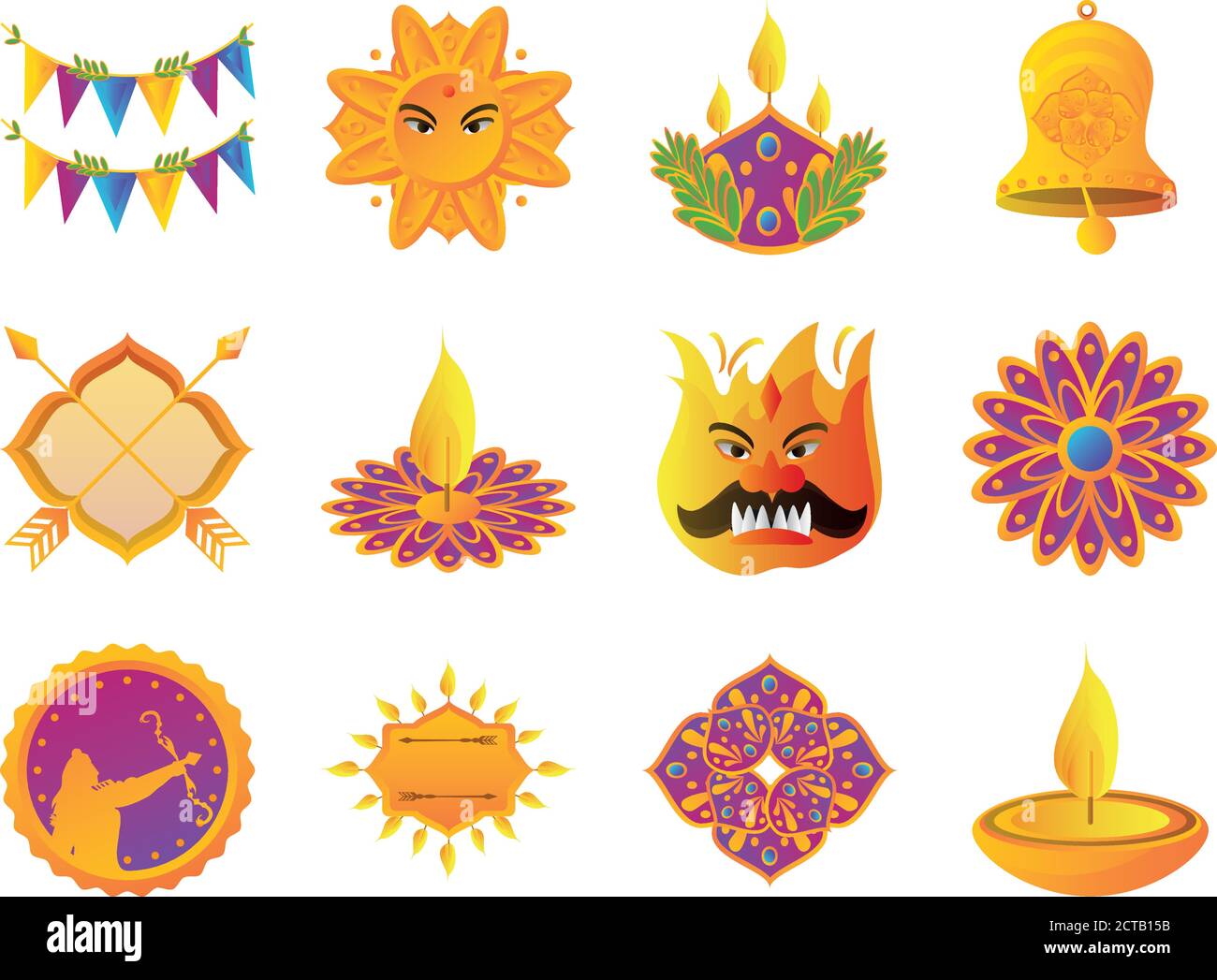 set of icons of the dussehra festival in white background vector ...