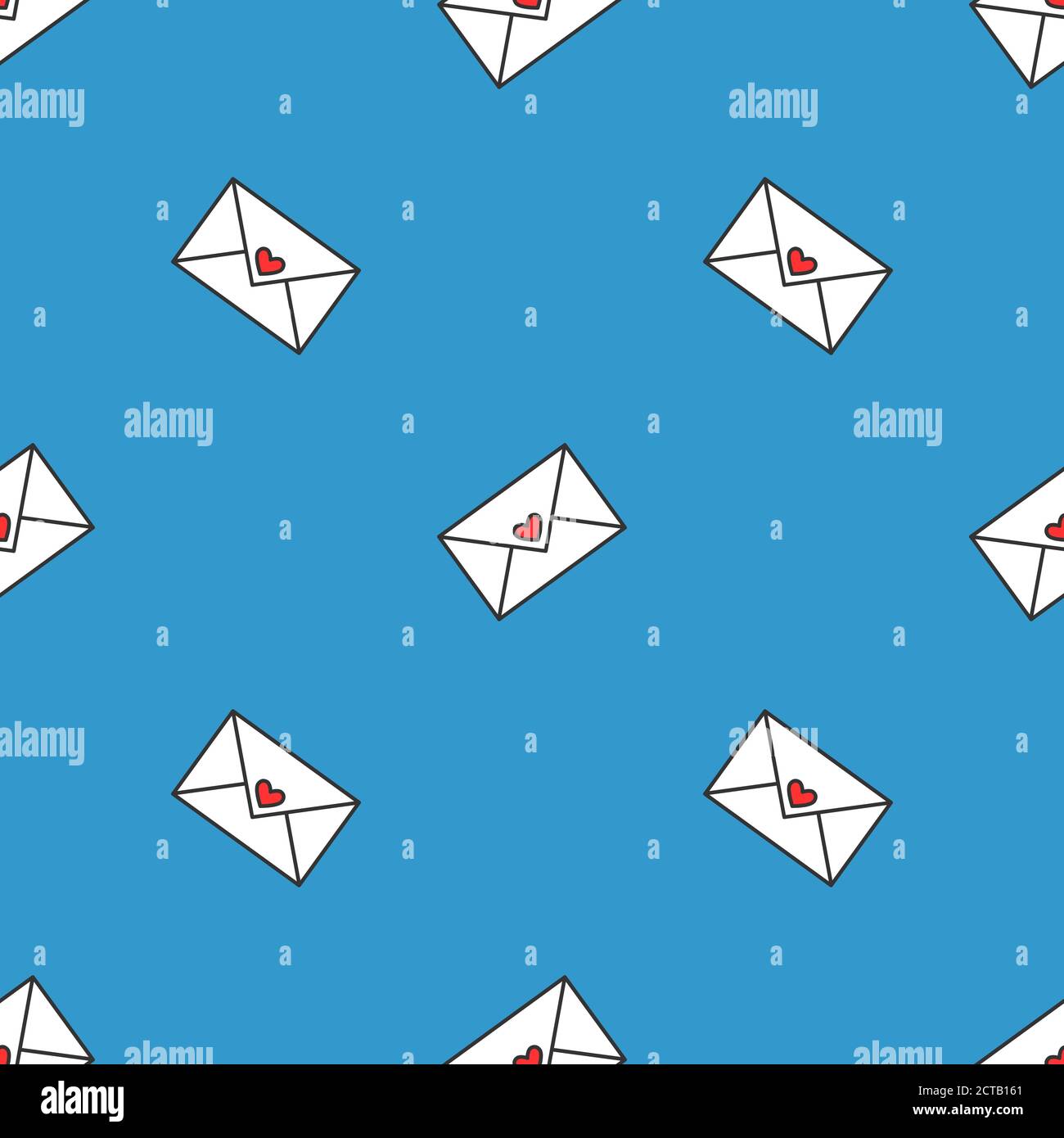 Seamless pattern with letters of love. Paper envelope decorated with a ...