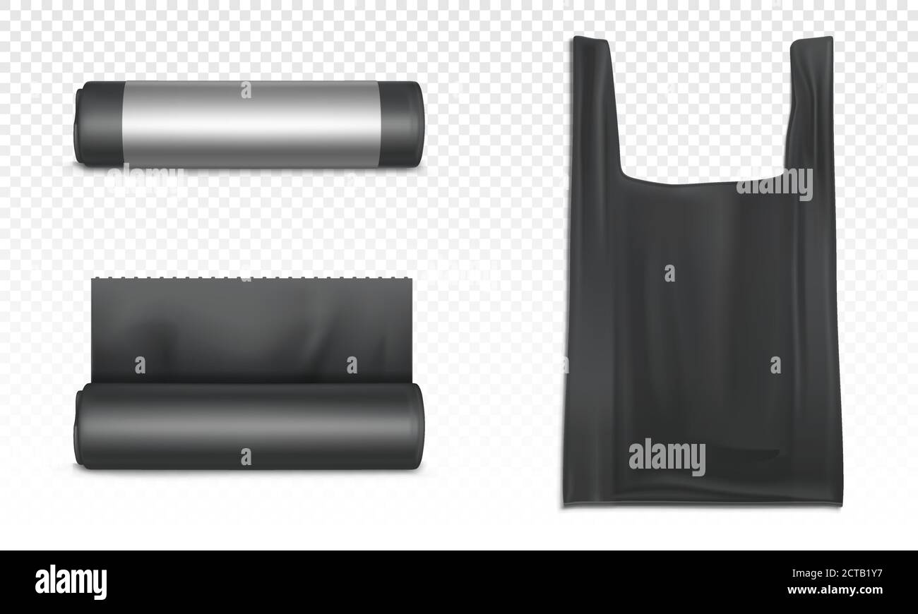 Black plastic bag for trash, garbage and rubbish. Vector realistic ...