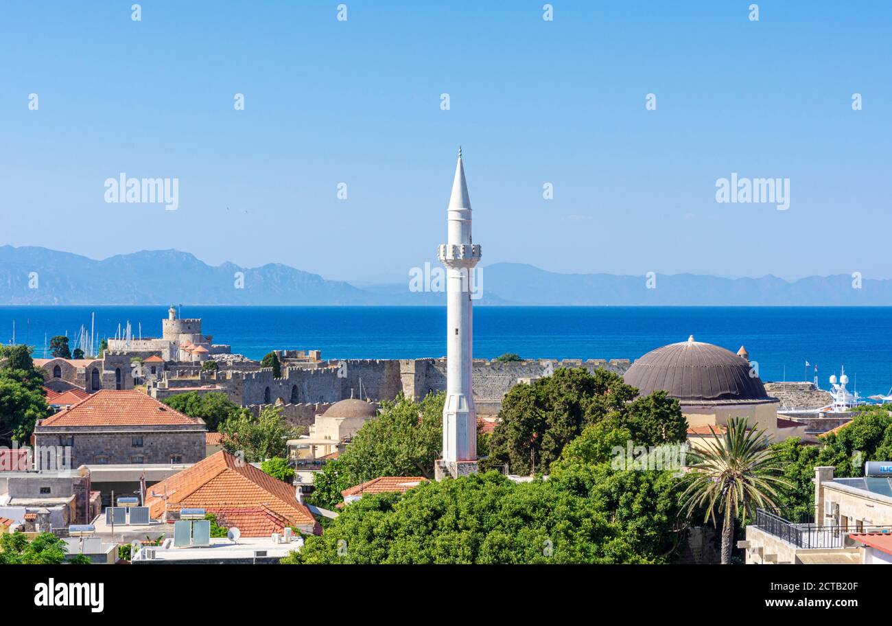 Rhodes old town minaret of the Ibrahim Pasha Mosque in Rhodes, Greece ...