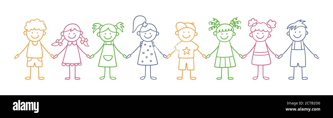 Stick Kids Holding Hands