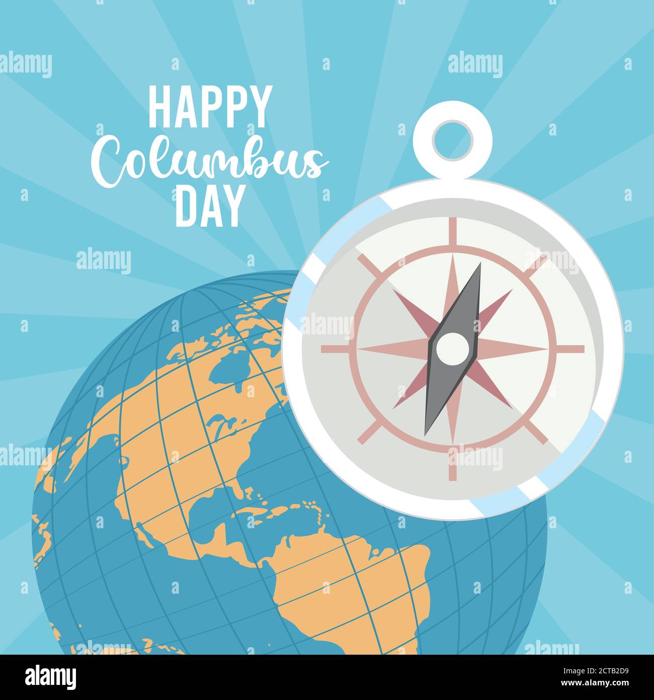 happy columbus day celebration with compass guide and earth planet ...