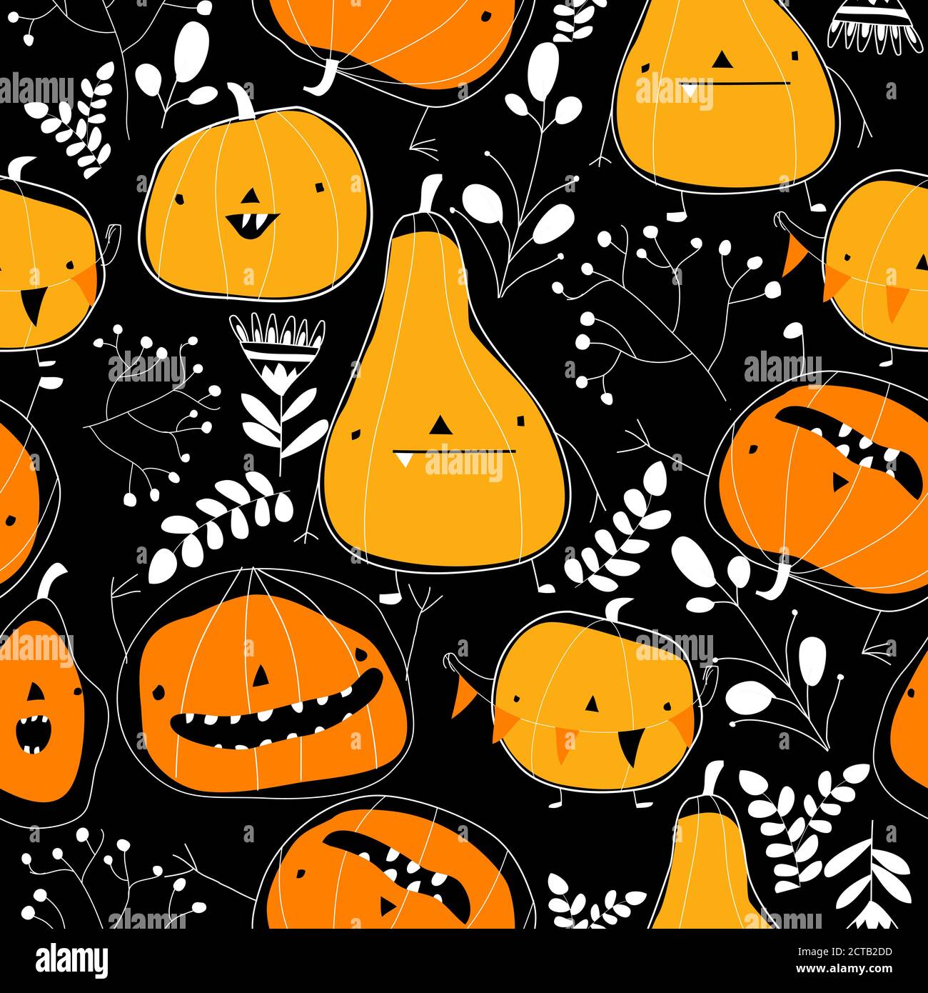Seamless pattern with cartoon pumpkins on black background Stock Vector ...
