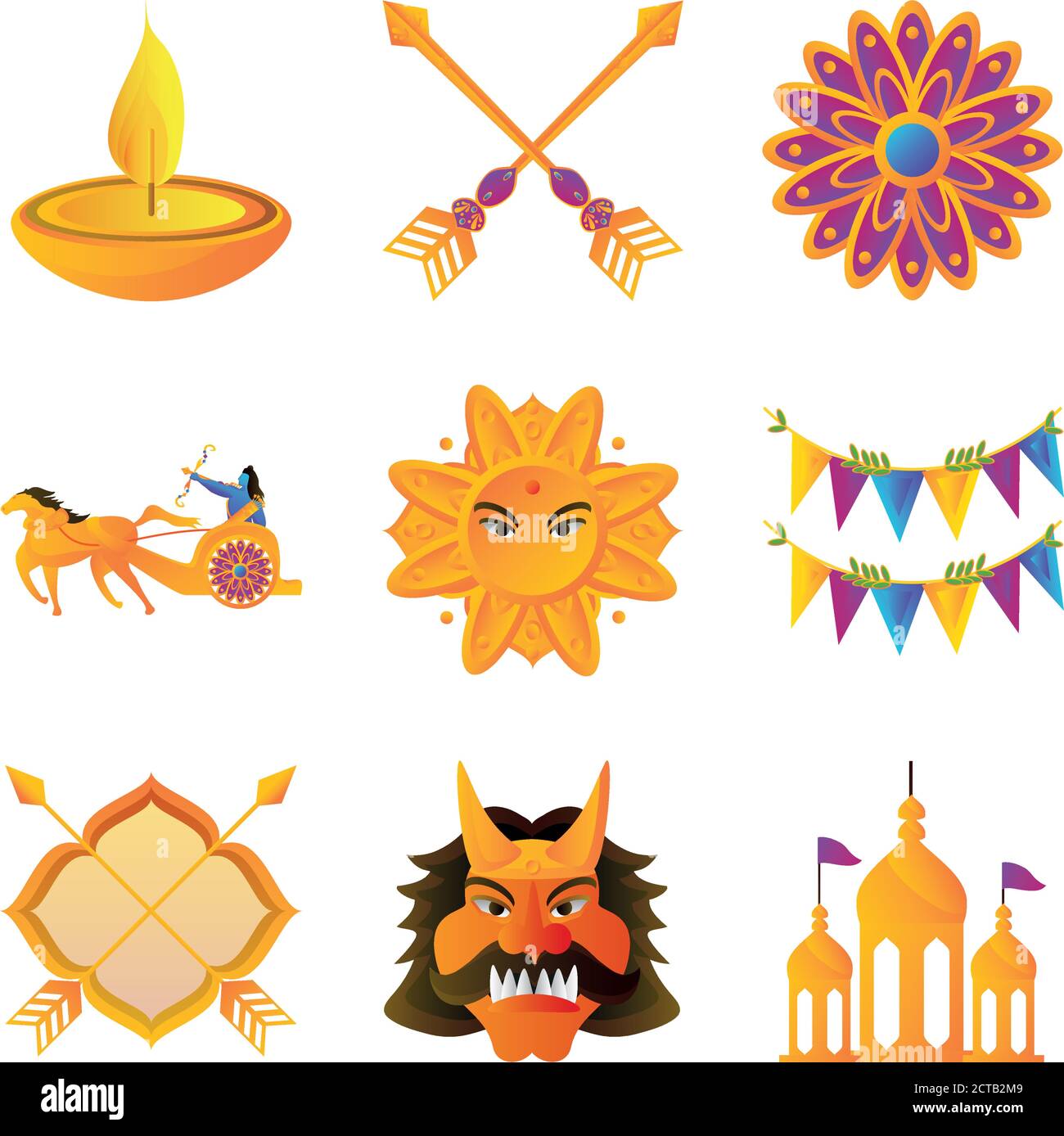 set of icons of the dussehra festival on white background vector ...