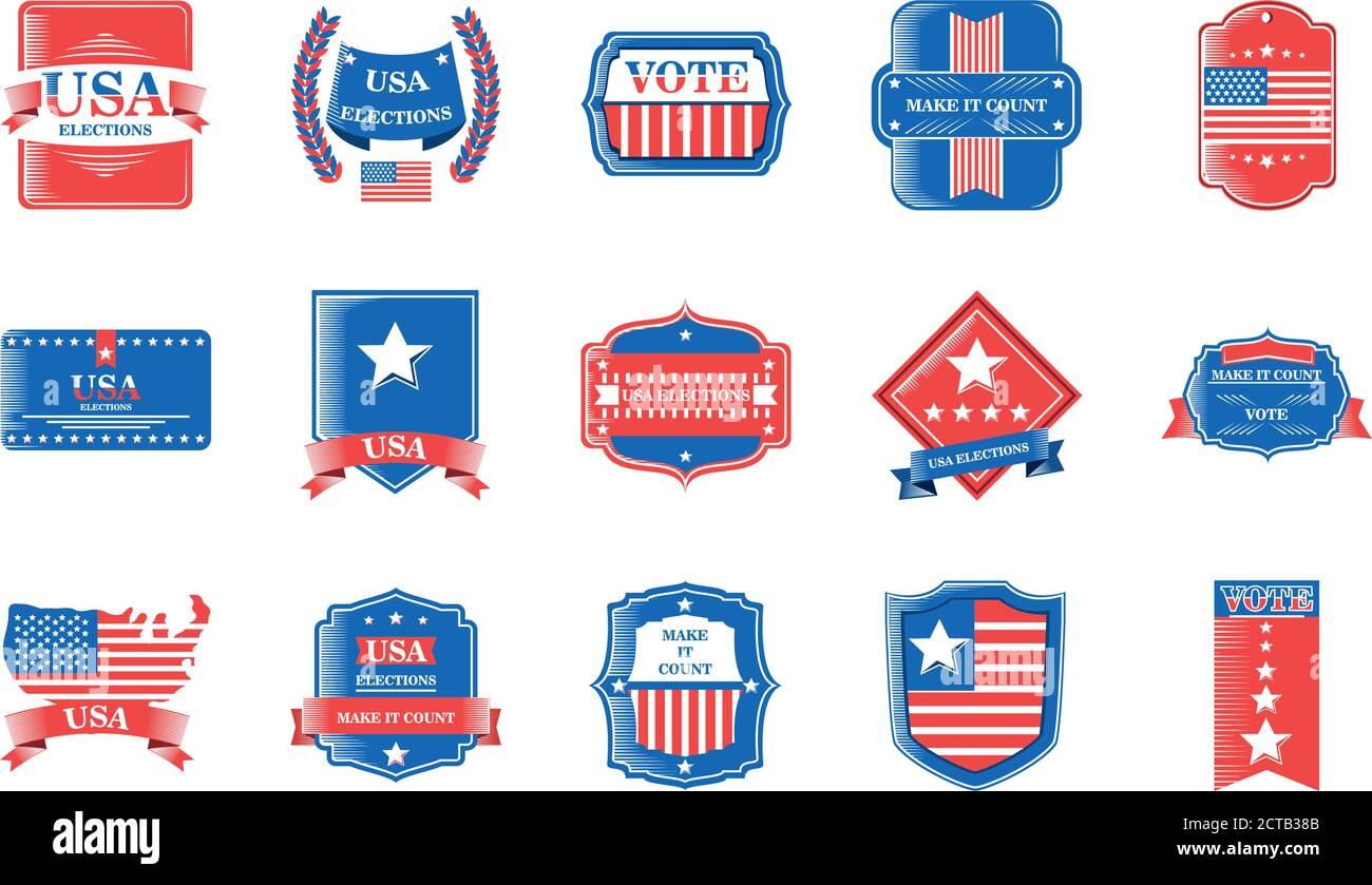 usa elections and vote detailed style set of icons design, presidents ...