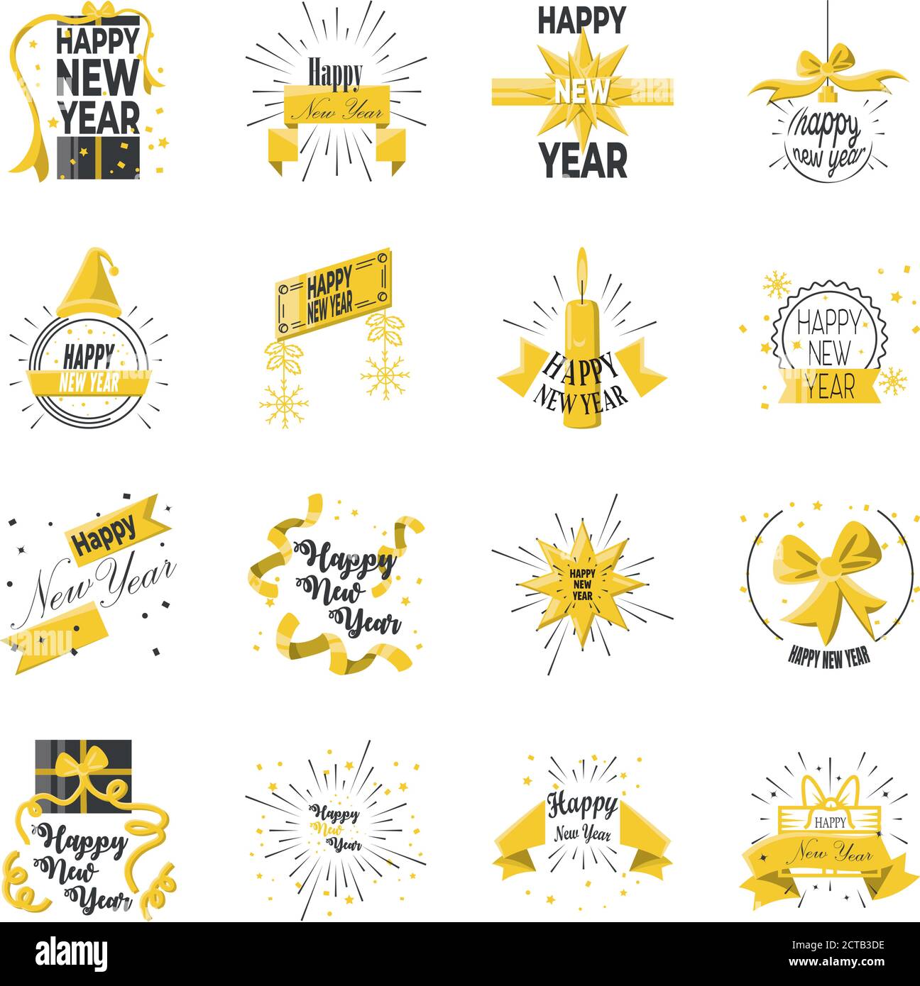 Happy new year detailed style collection of icons design, Welcome ...