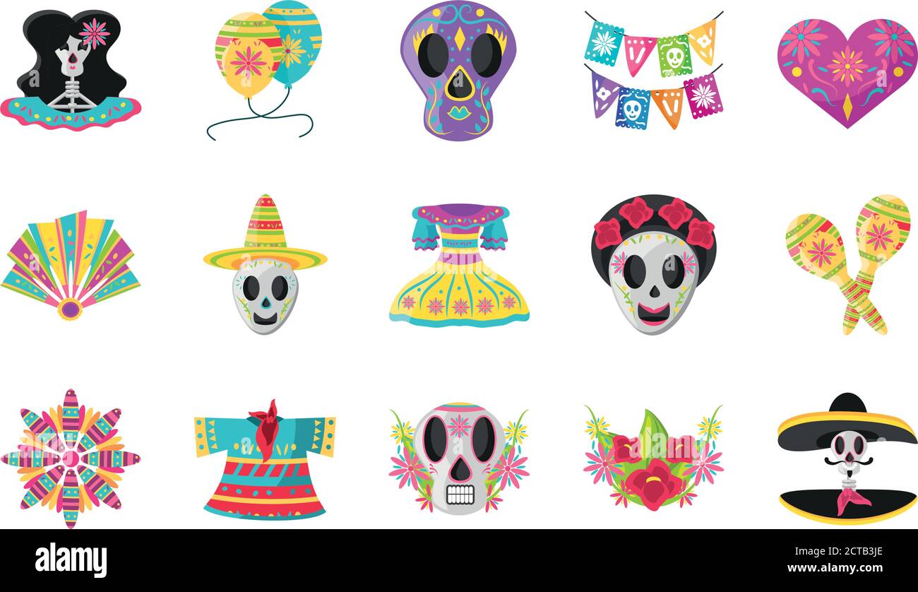 Mexican detailed style set of icons design, Mexico culture theme Vector ...
