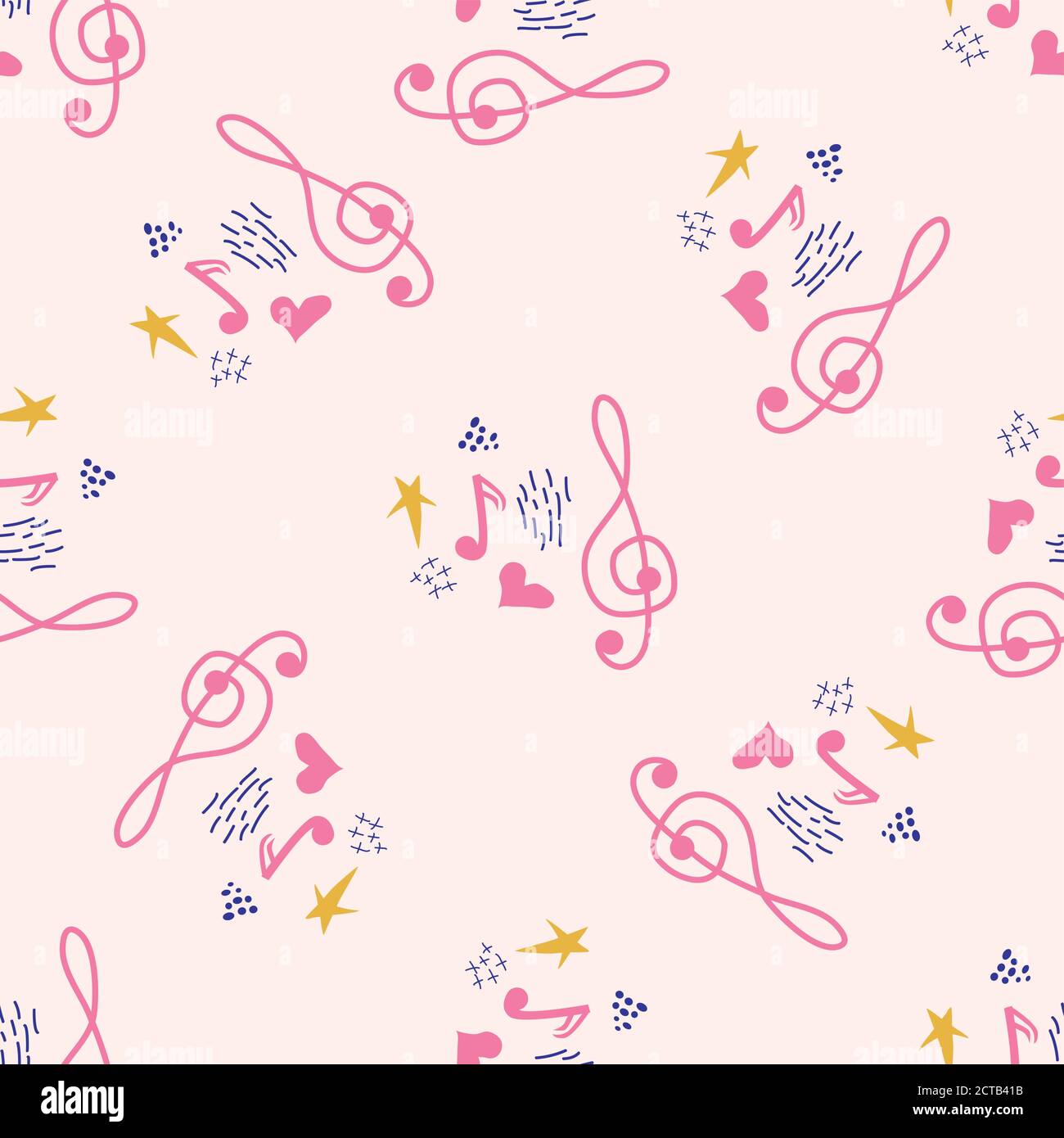 Pink, blue pastel texture with musical notes and a treble clef ...