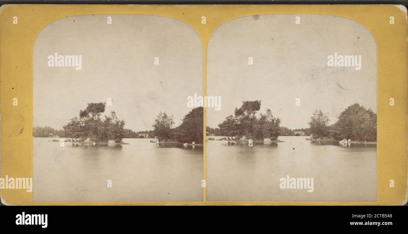 The lake, island and Balcony Bridge, Central Park., New York (State ...