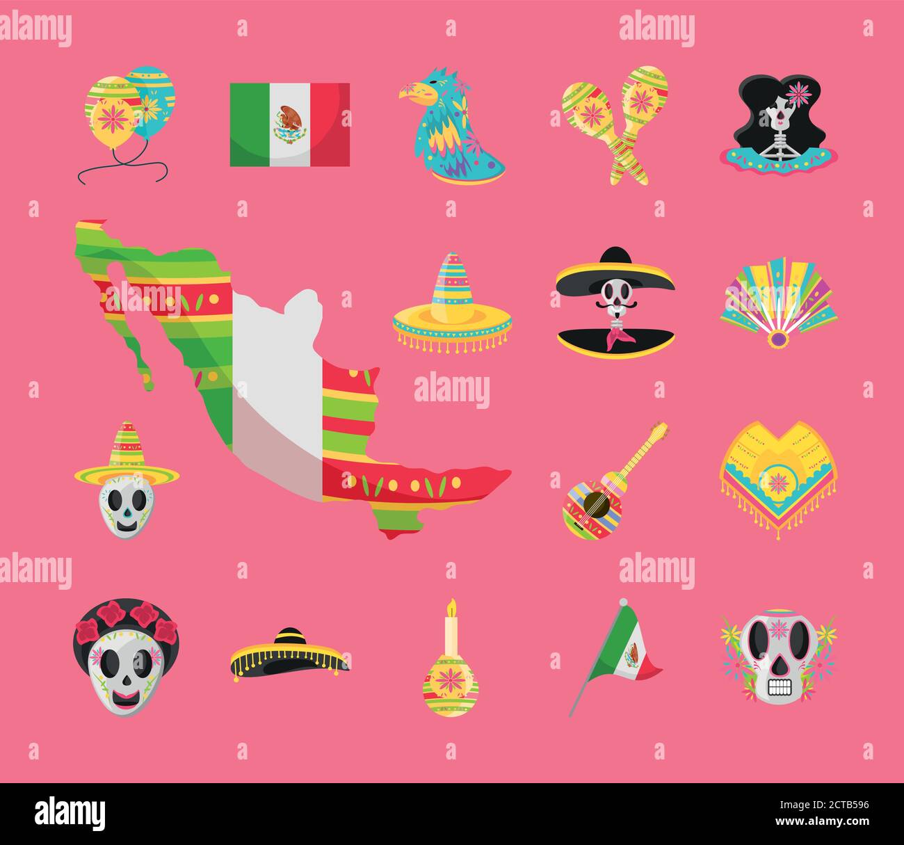 Mexican detailed style bundle of icons design, Mexico culture theme ...