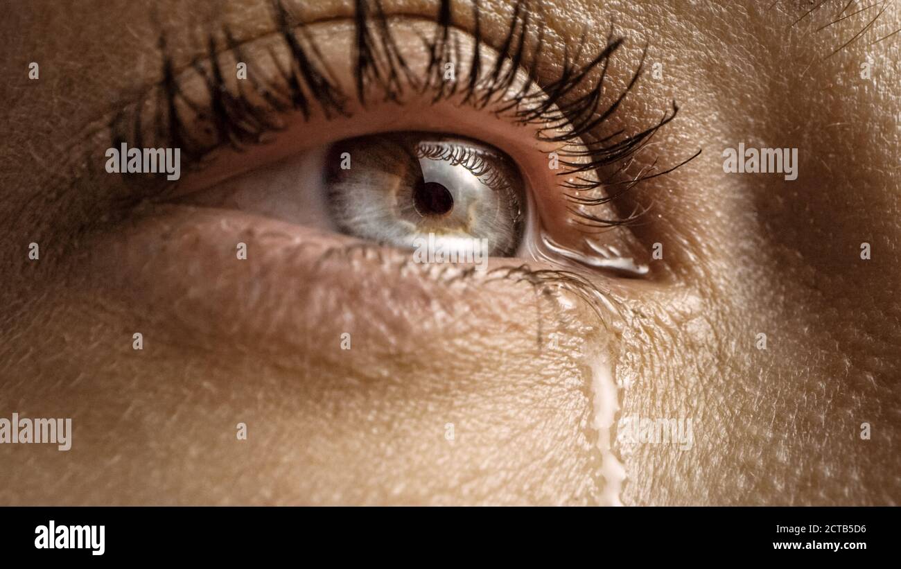 Close Up Macro Shot of a Crying Eye. Young Beatiful Female with Natural ...