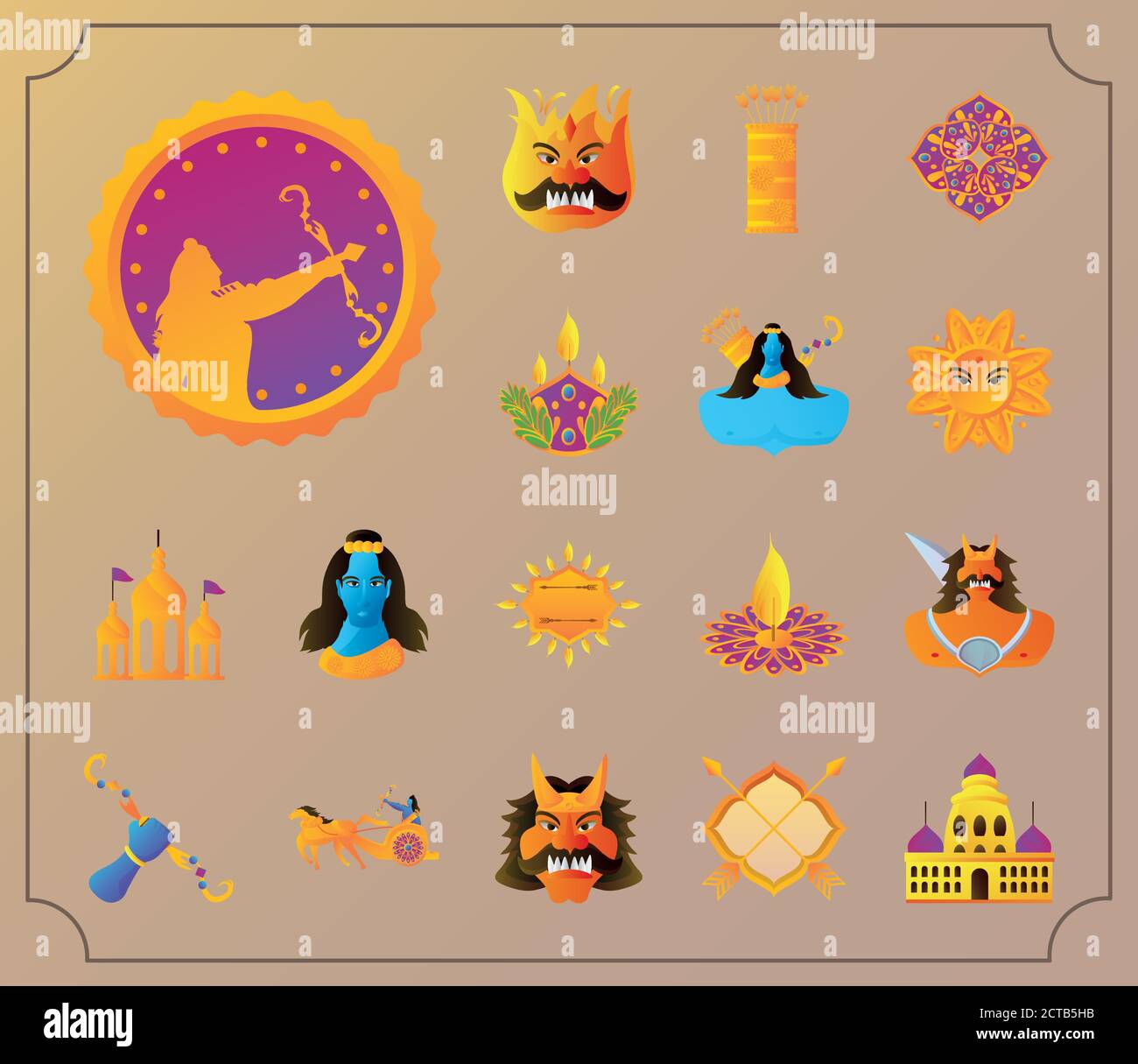 set of icons of the dussehra festival vector illustration design Stock ...