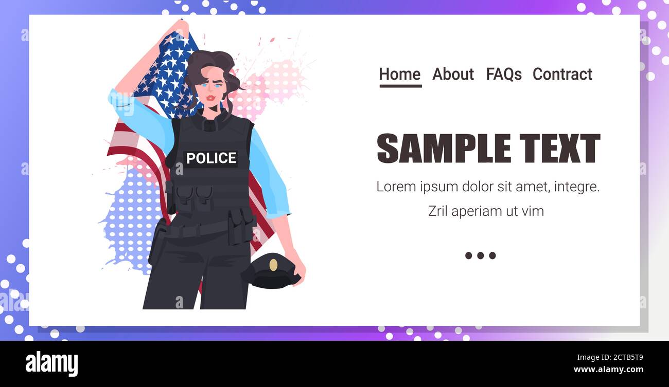 police officer in uniform holding USA flag and hat happy labor day ...