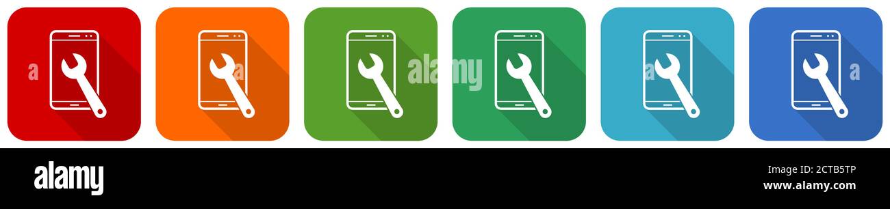 Mobile phone, smartphone service icon set, flat design vector ...