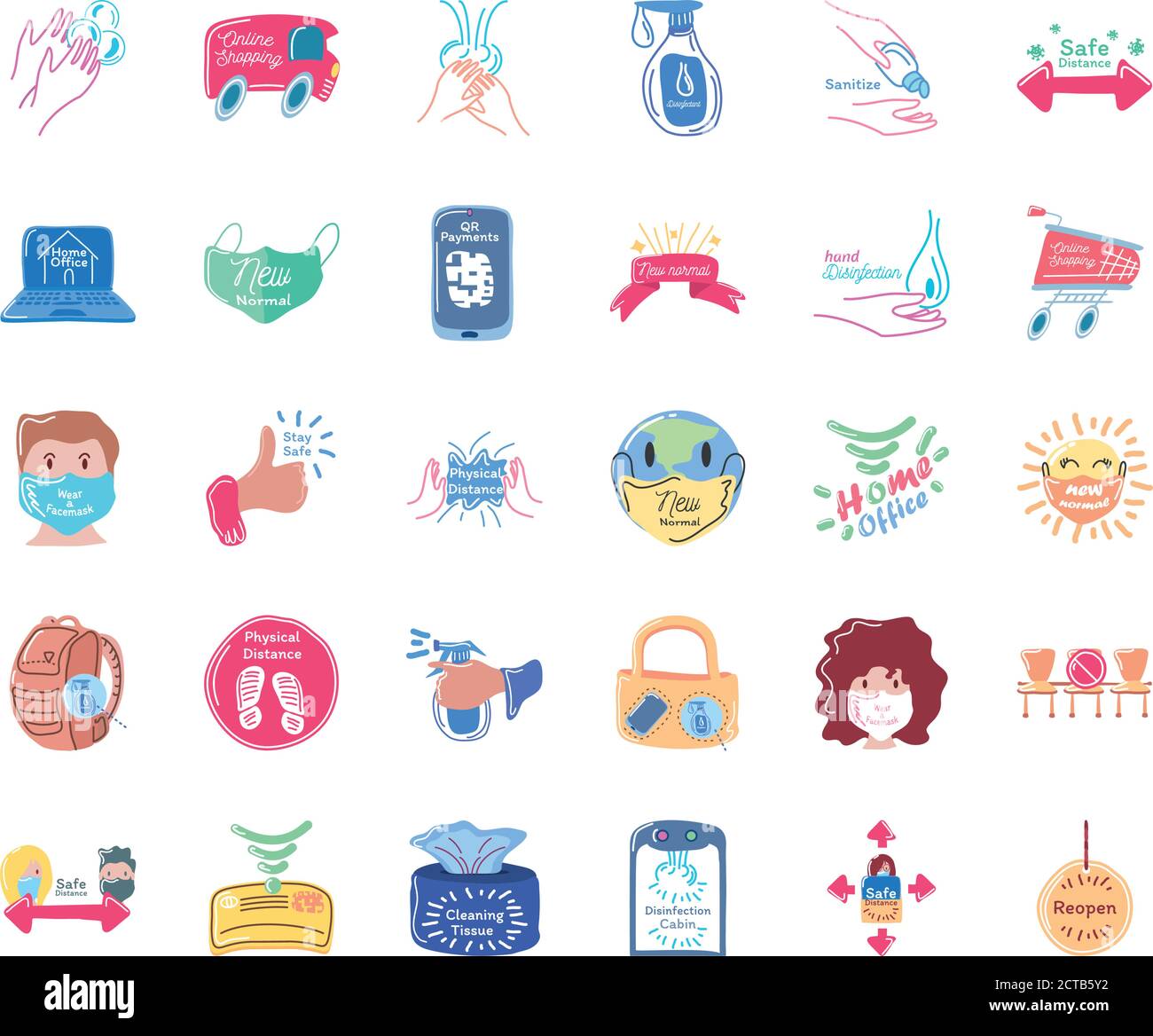 handmade and new normal detailed style 30 icon set design of Covid 19 ...