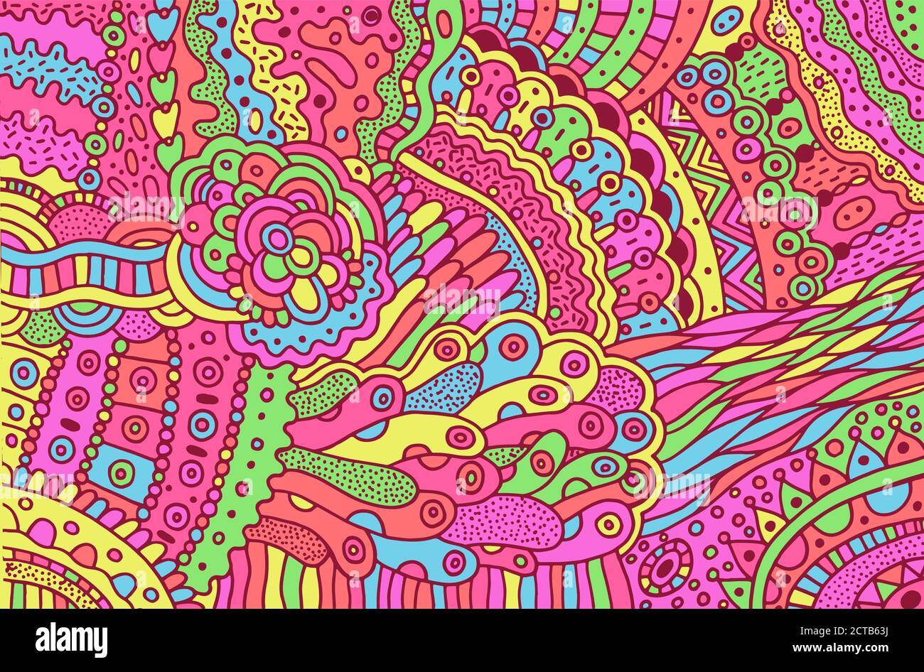 Colorful trippy psychedelic surreal doodle pattern. Background with ...