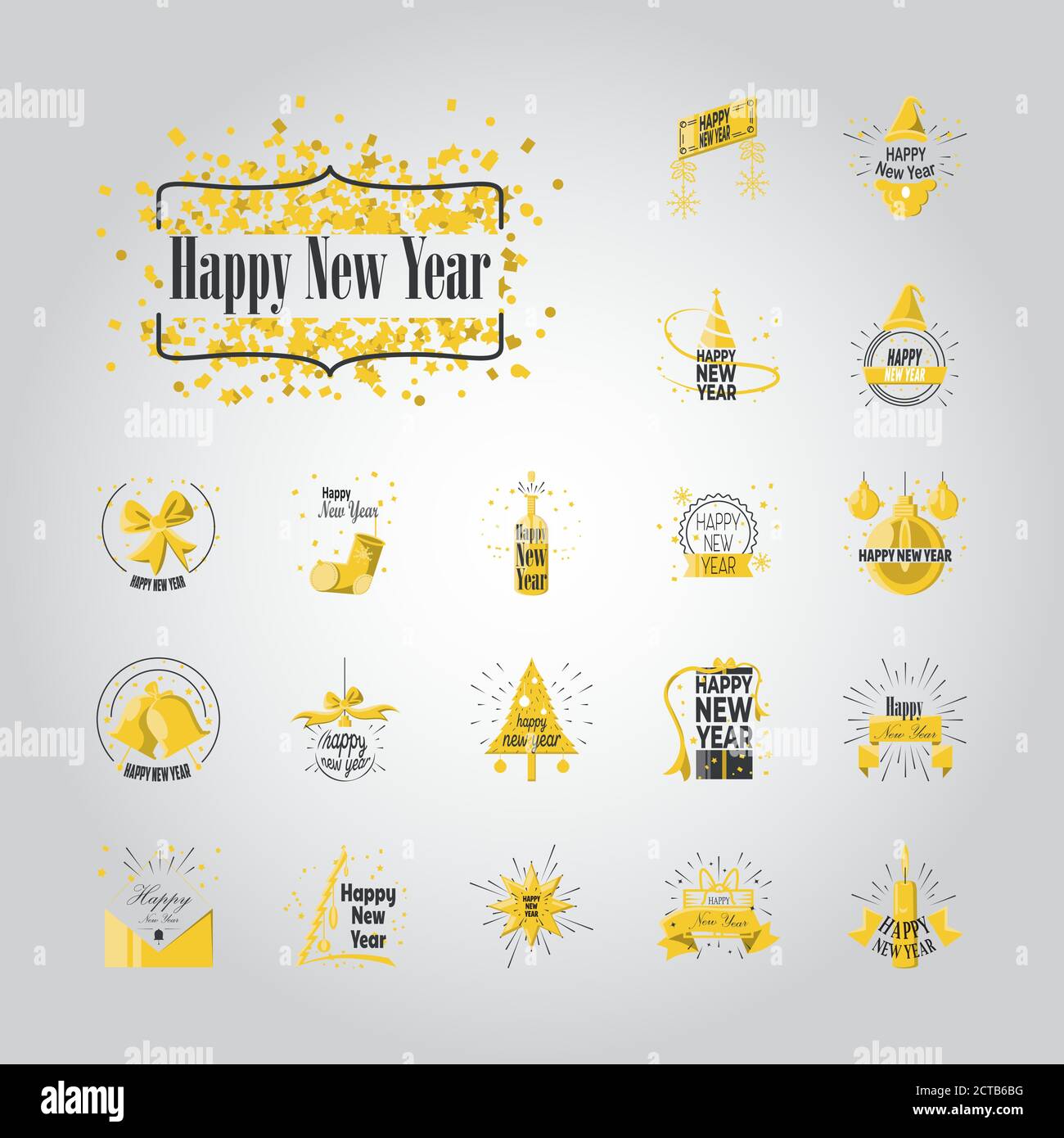 Happy new year detailed style symbols set design, Welcome celebrate and ...