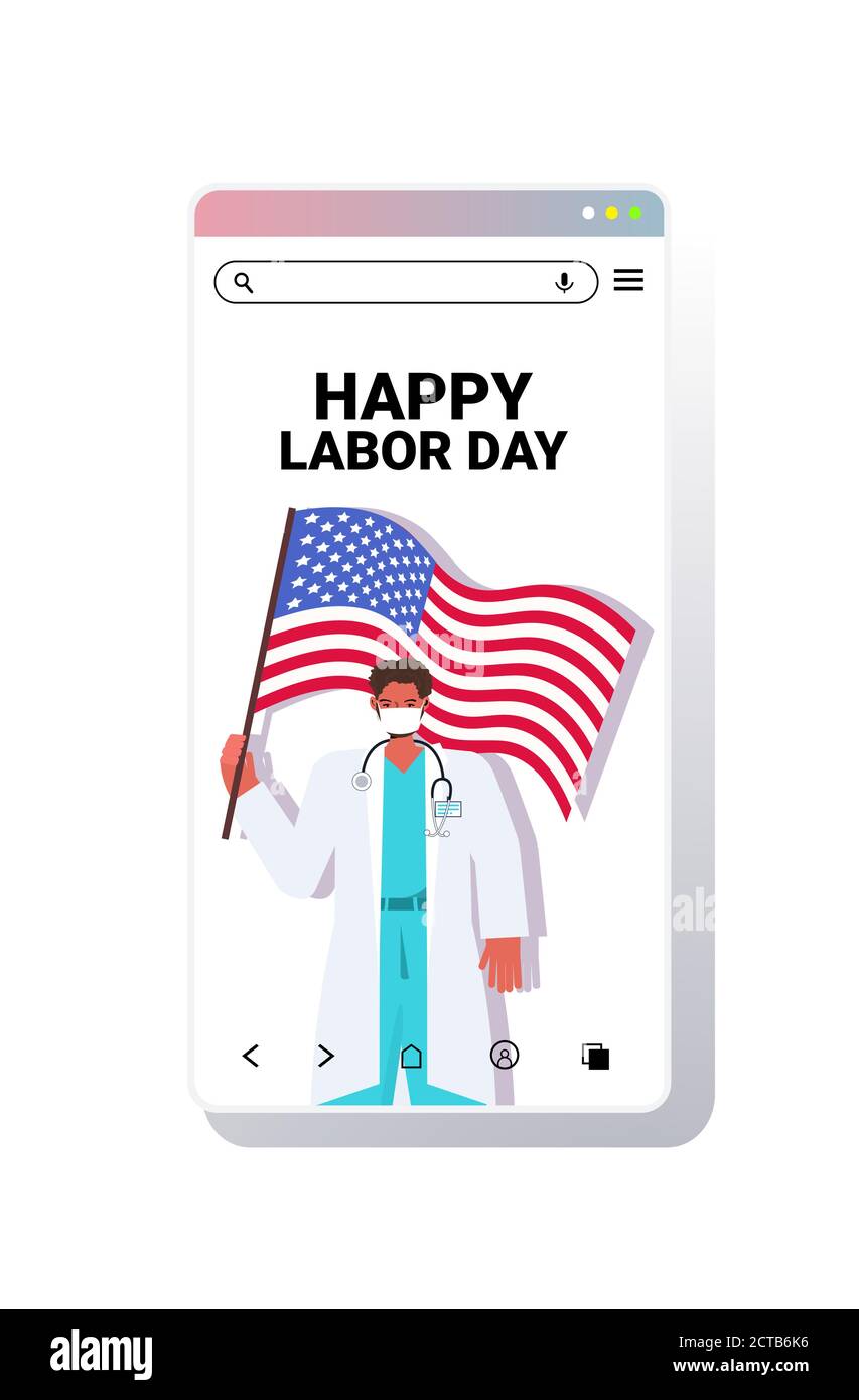 doctor in uniform holding USA flag labor day celebration concept ...