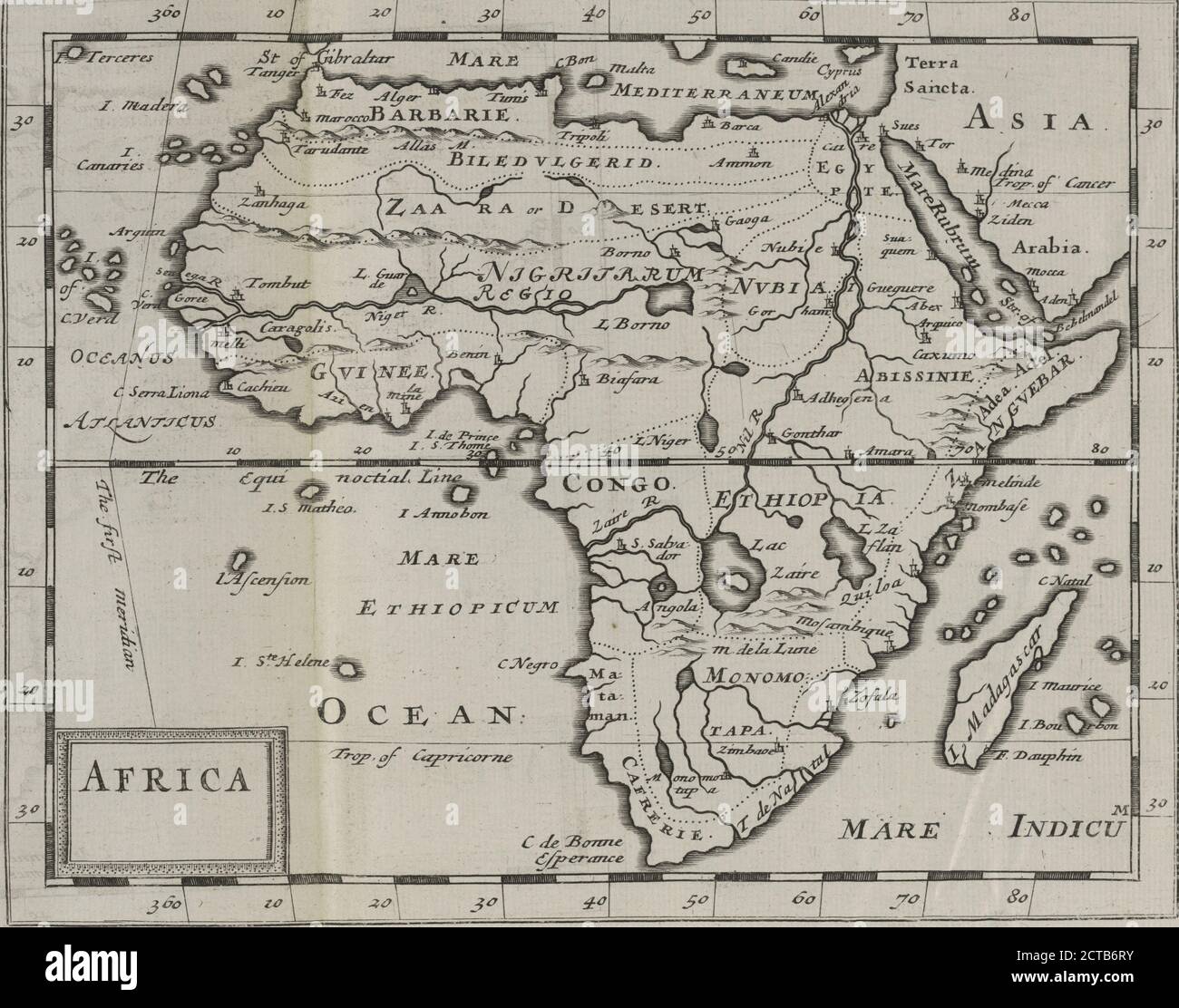 Africa., cartographic, Maps, 1681, Flamsteed, John (1646-1719 ), Hanway ...