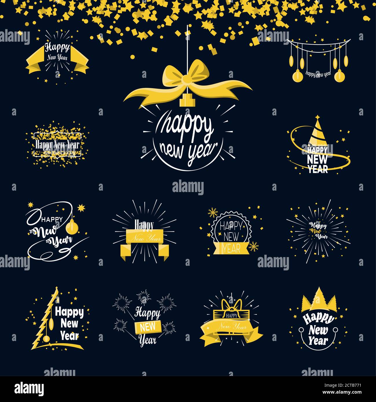 Happy new year detailed style icons collection design, Welcome ...