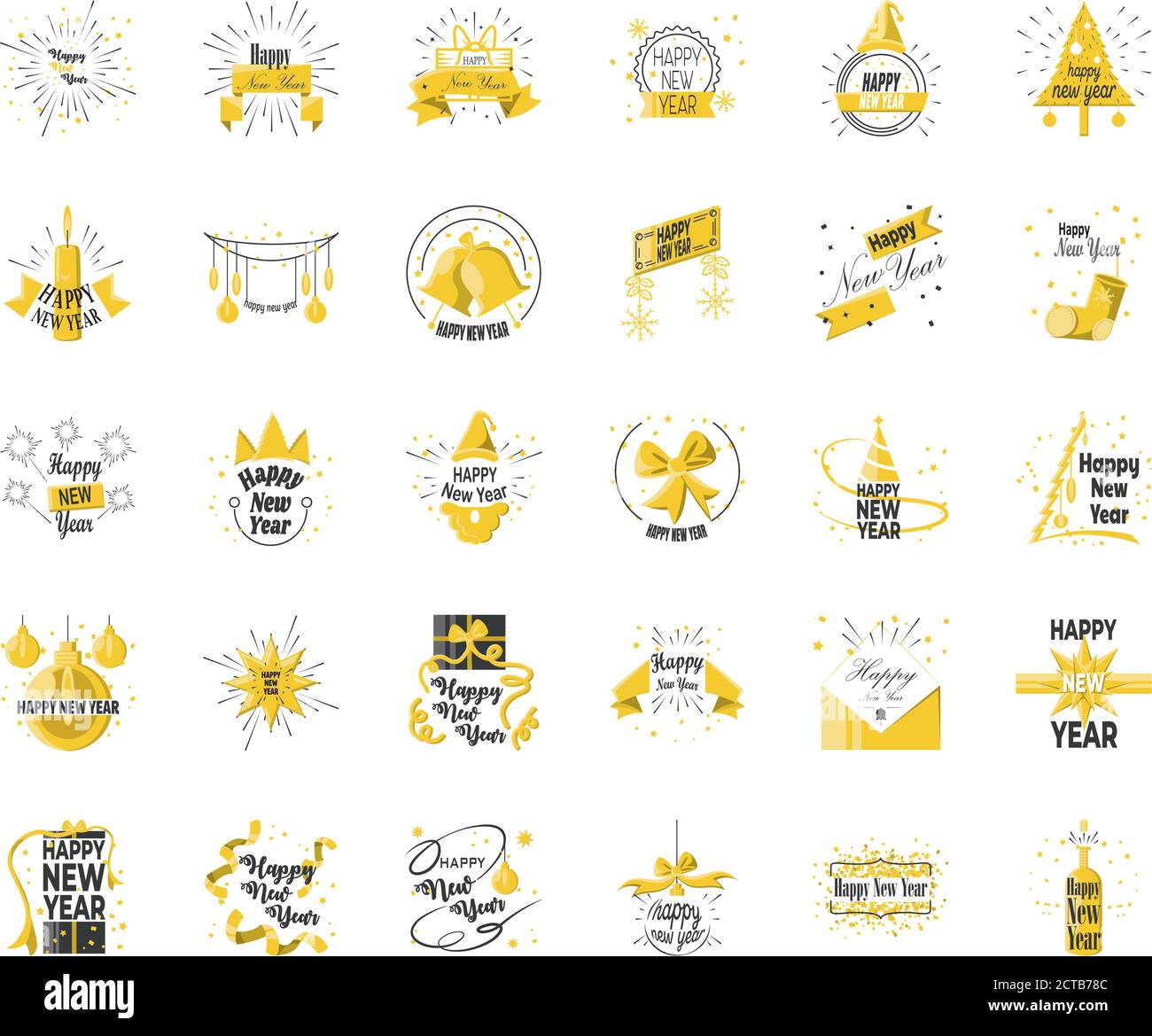 Happy new year detailed style 30 icon set design, Welcome celebrate and ...