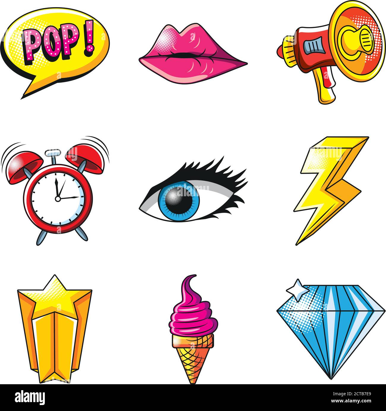 pop art detailed style icon set design of retro expression comic theme ...