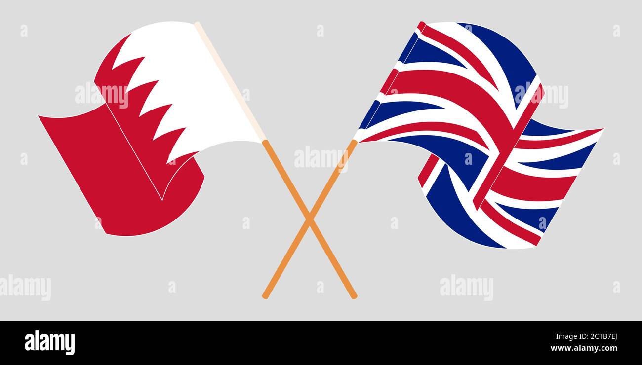 Crossed and waving flags of Bahrain and the UK. Vector illustration ...
