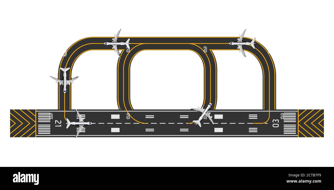 Top view of airport runway with airplane, vector illustration Stock ...