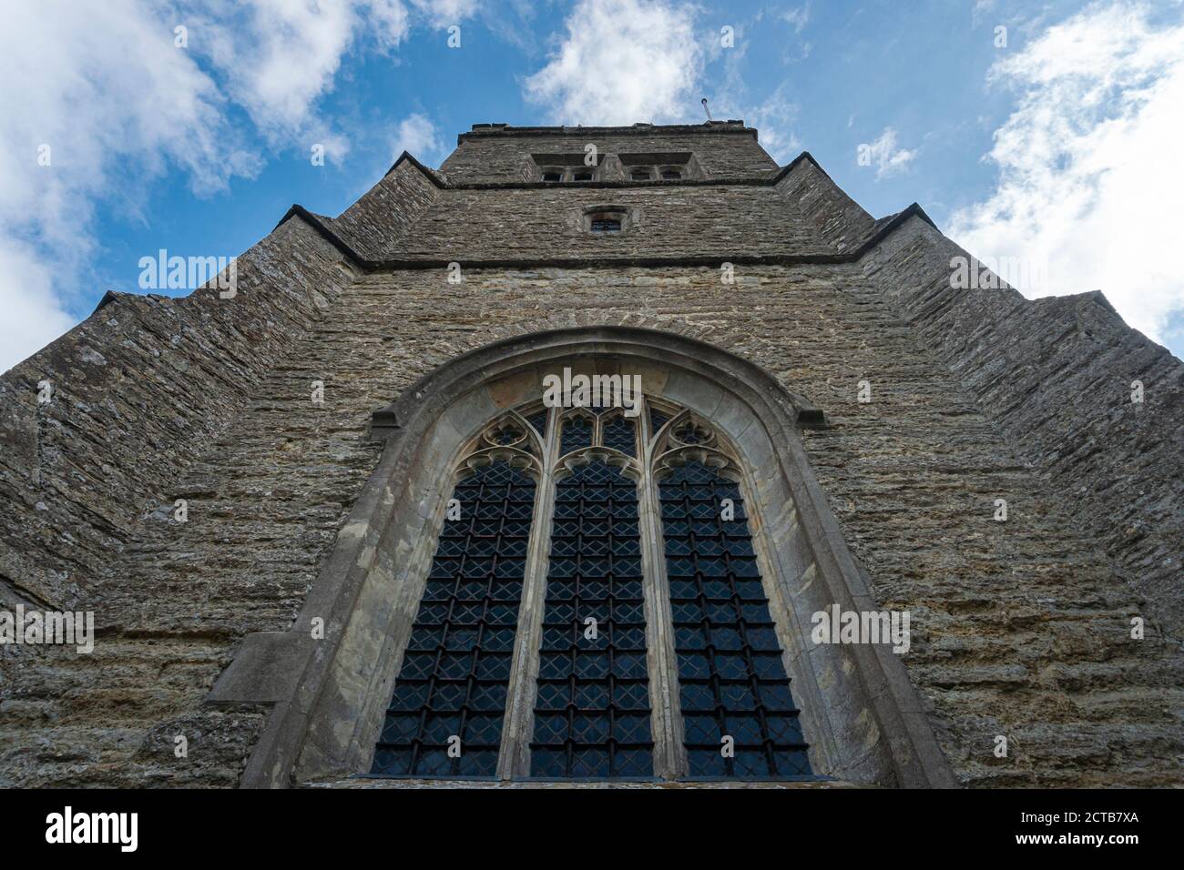 View looking up at the bell tower of St Michael the Archangel church ...