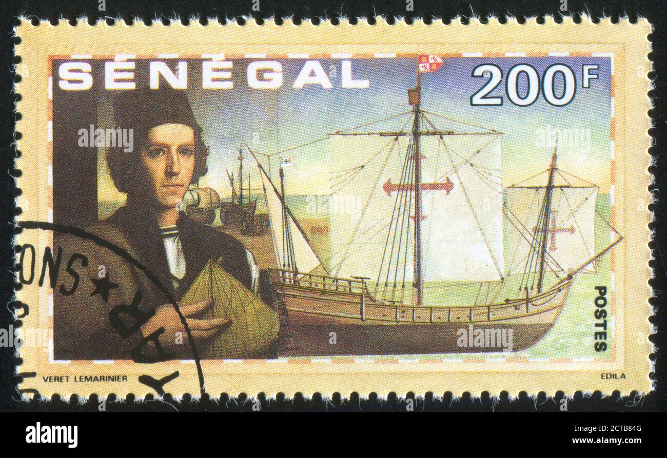 SENEGAL - CIRCA 1991: stamp printed by Senegal, shows Columbus, ships ...
