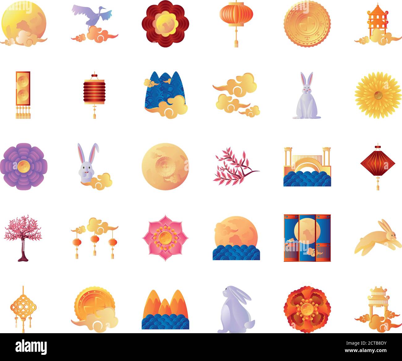 set of icons mid autumn festival in white background vector ...