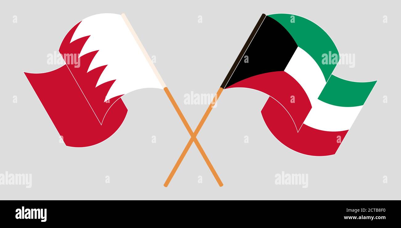 Crossed and waving flags of Bahrain and Kuwait. Vector illustration ...