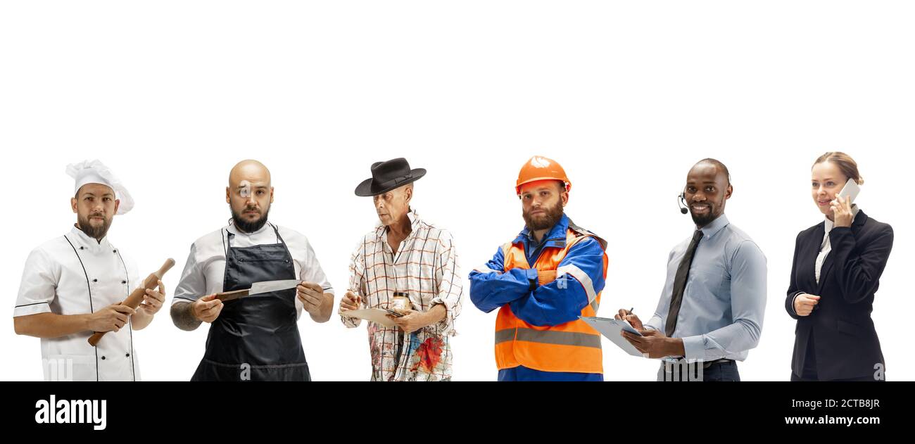 Group of people with different professions isolated on white studio ...