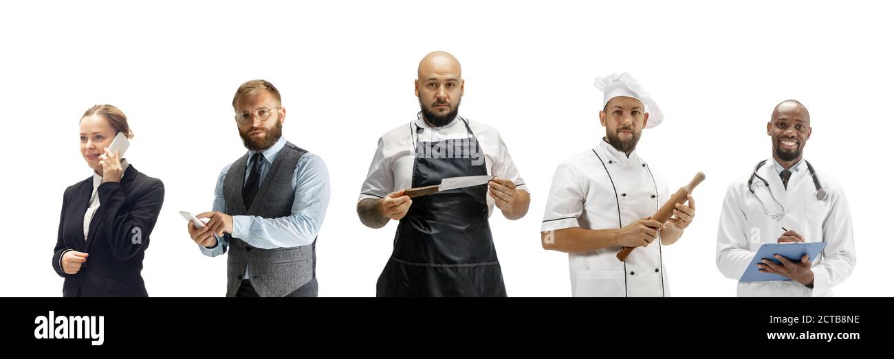 Group of people with different professions isolated on white studio ...