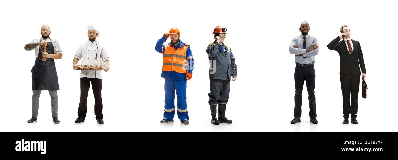 Group of people with different professions isolated on white studio ...