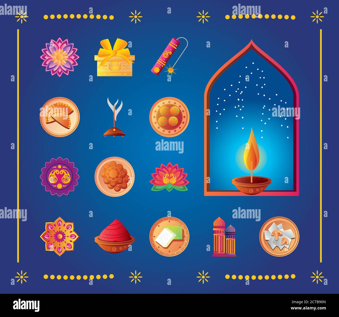 diwali detailed style bundle of icons design, india festival of lights ...
