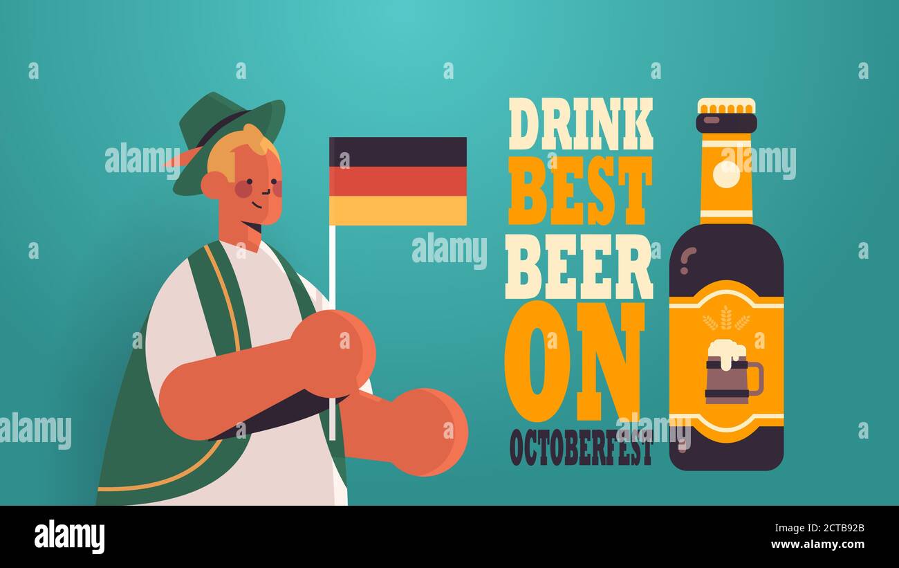 guy holding Germany flag beer festival Oktoberfest party celebration ...