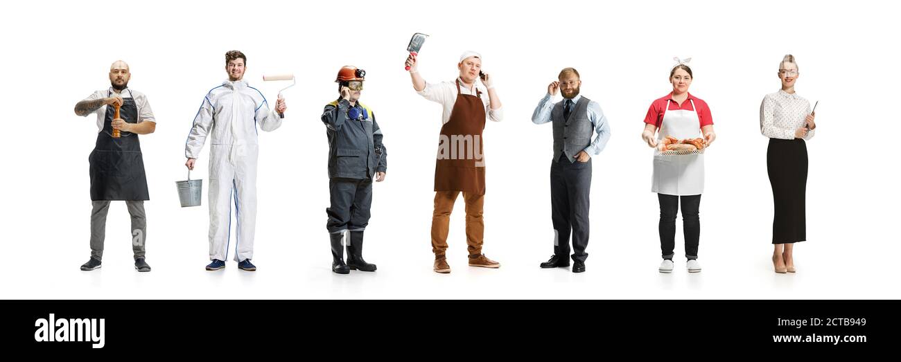 Group of people with different professions isolated on white studio ...