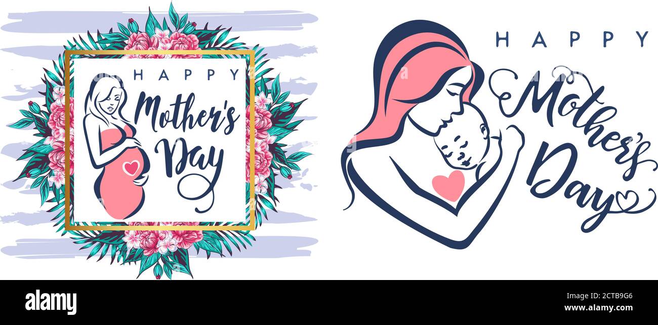 happy mothers day greeting card template, stylized symbol of mom and ...