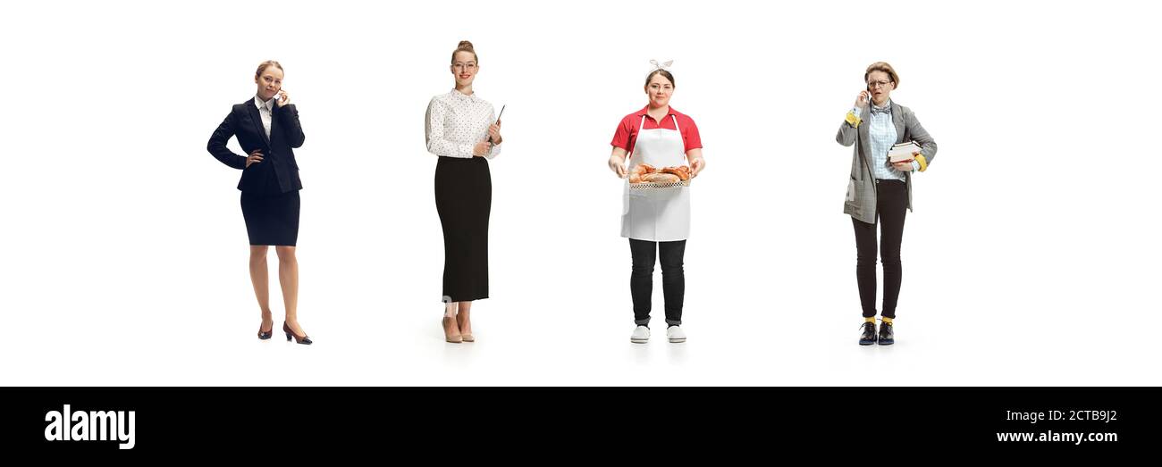 Group of people with different professions isolated on white studio ...