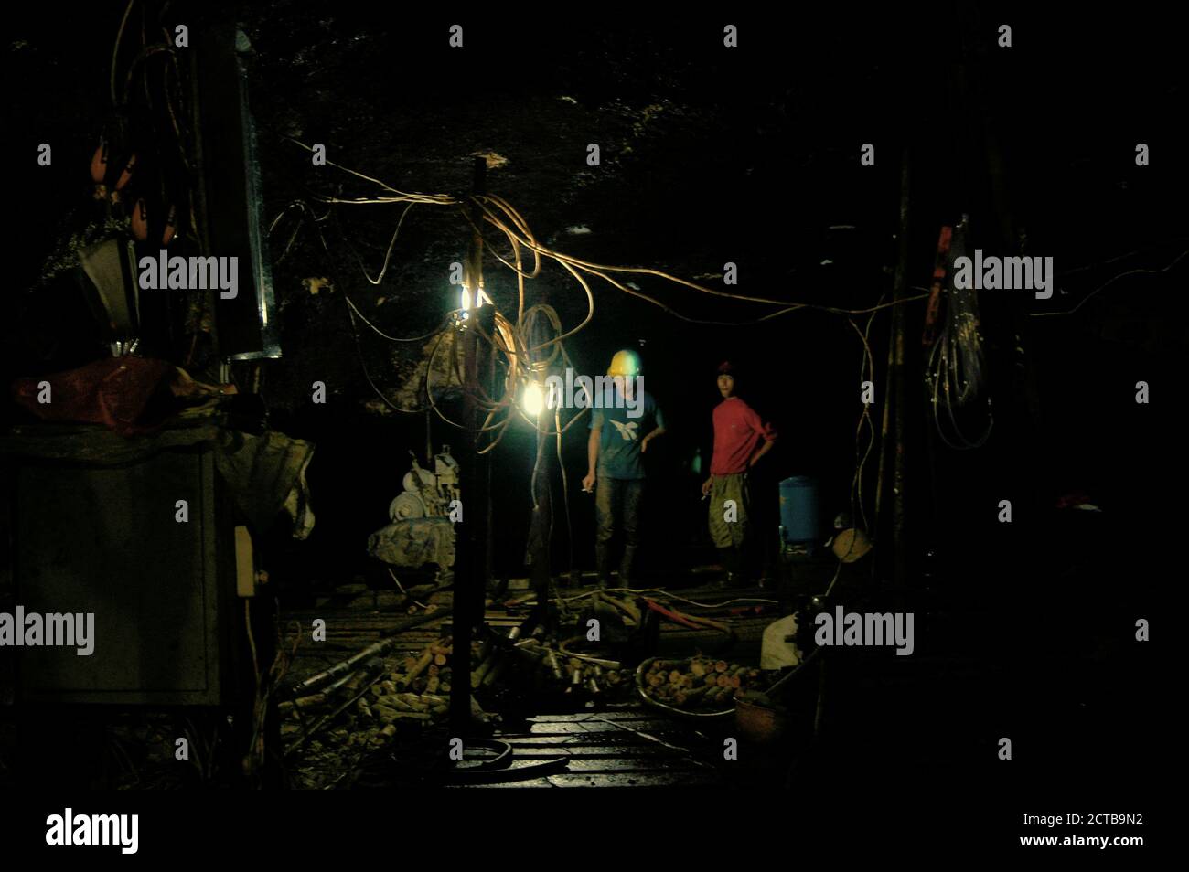 Workers taking a pause from drilling task at the Bribin underground ...