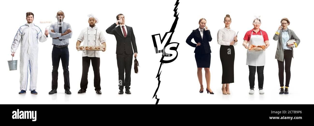 Group of people with different professions isolated on white studio ...