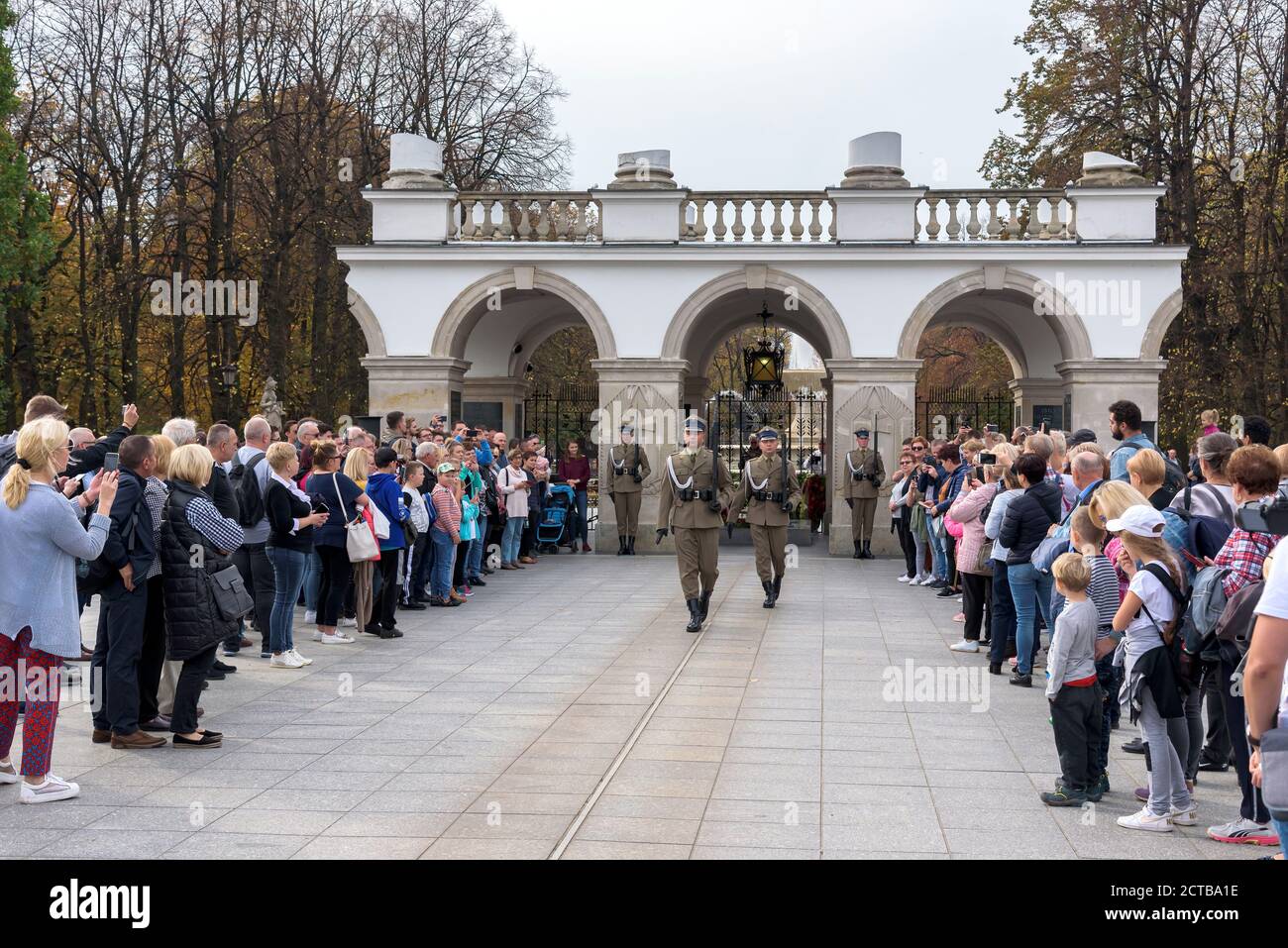 Warsaw, Poland - October 19, 2019: Tourists watch ceremony of changing ...
