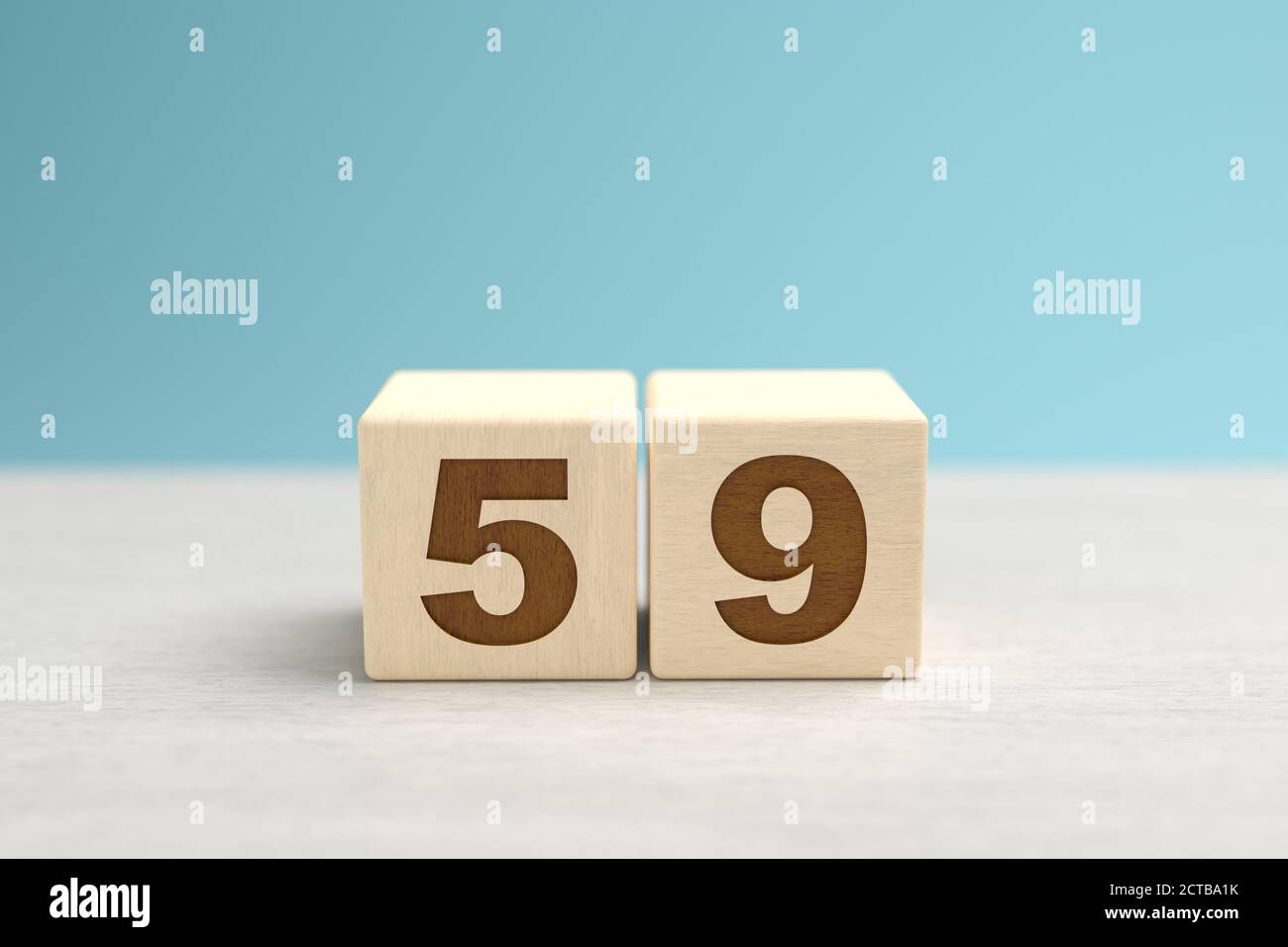 Wooden toy blocks forming the number 59 Stock Photo - Alamy