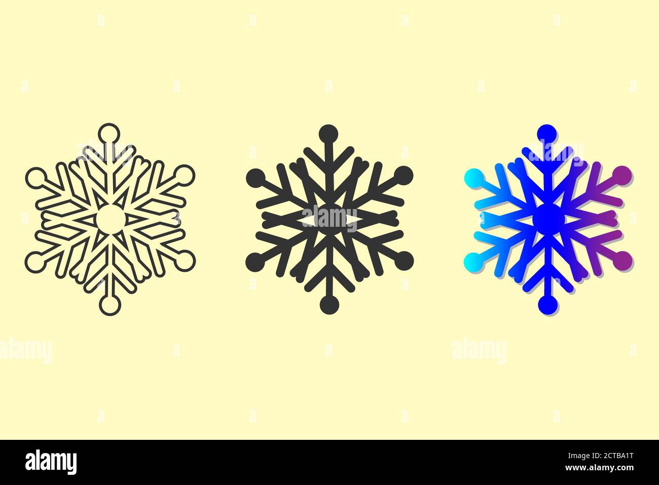 Vector set of 3 graphic snowflakes, outline view, black, gradient blue ...