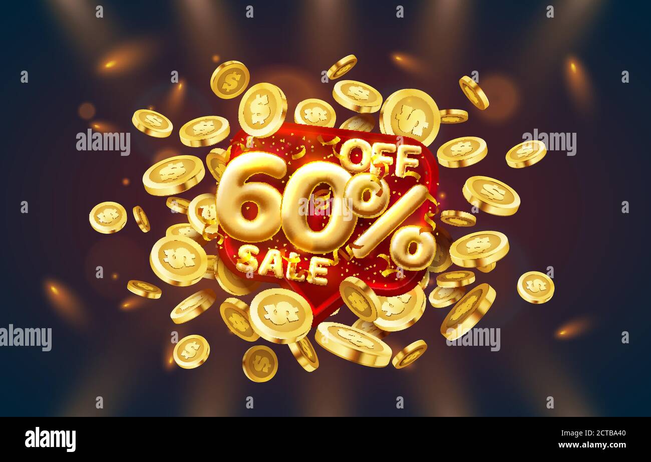 Sale 60 off ballon number on the red background. Vector illustration ...