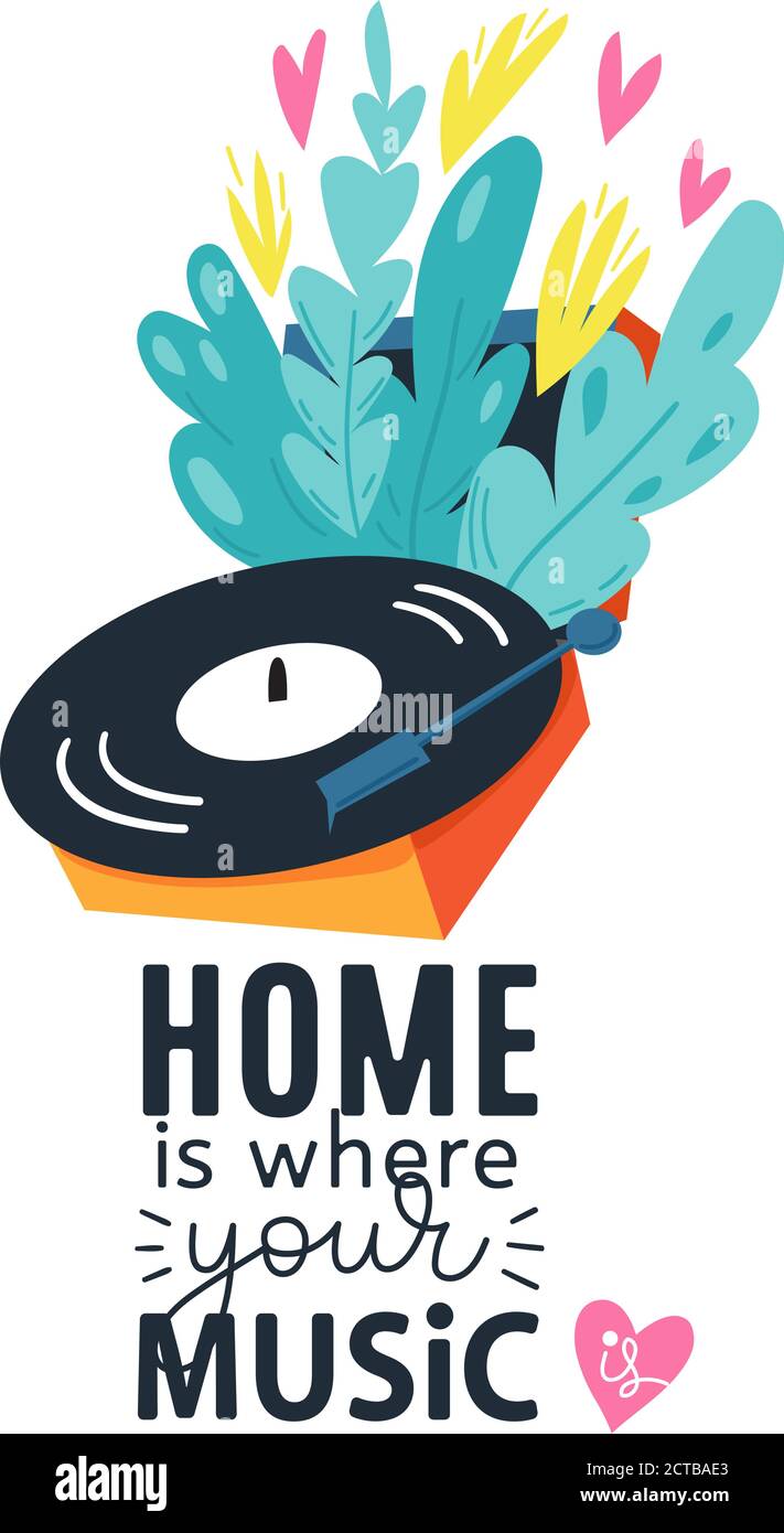 Trendy poster with funny hand drawn turntable and quote Stock Vector ...