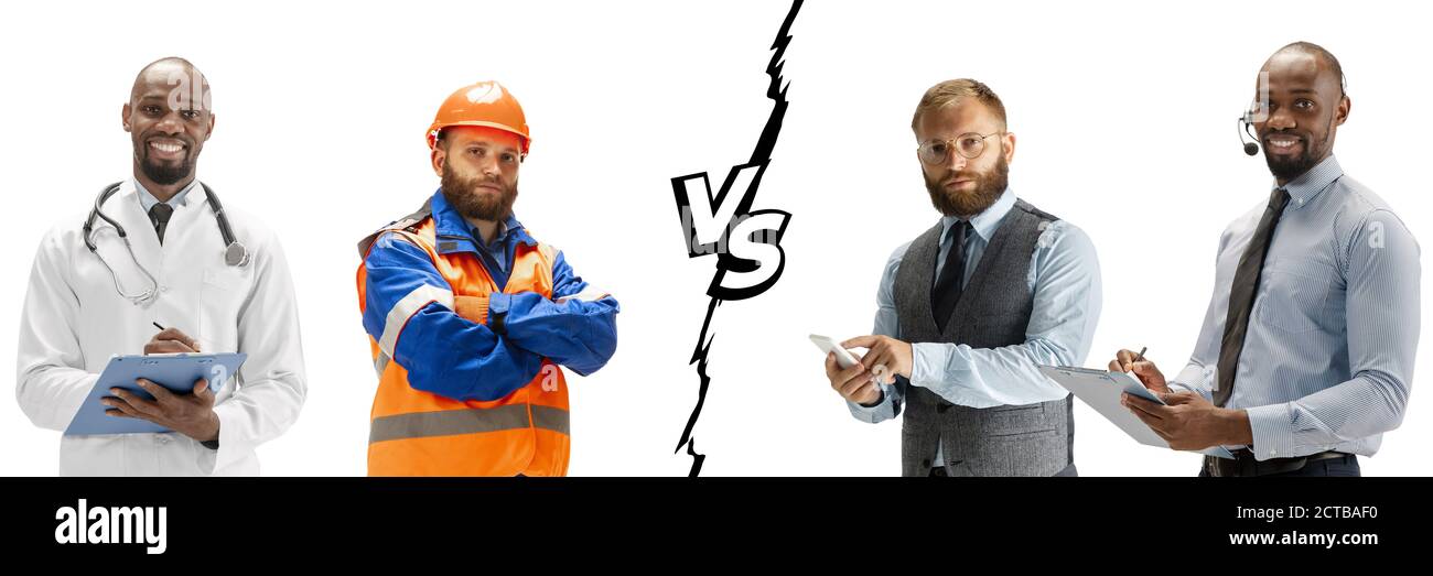 Group of people with different professions isolated on white studio ...